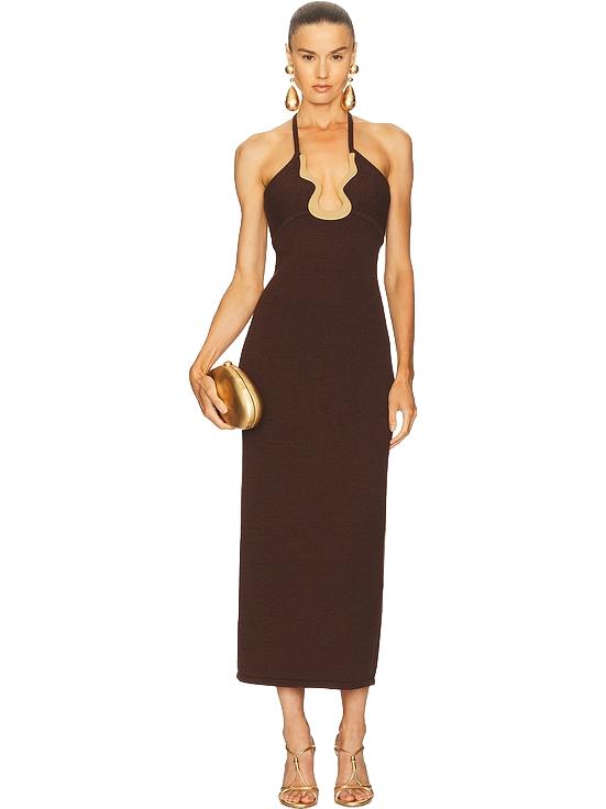 CULT GAIA Cult Gaia Valma Knit Maxi Dress with Structured Gold-Tone Neckline