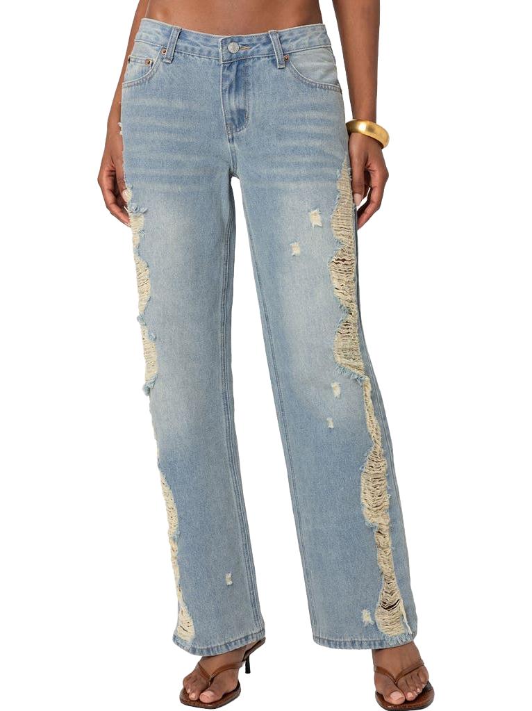 EDIKTED Distressed Wide-Leg Nonstretch Denim Jeans