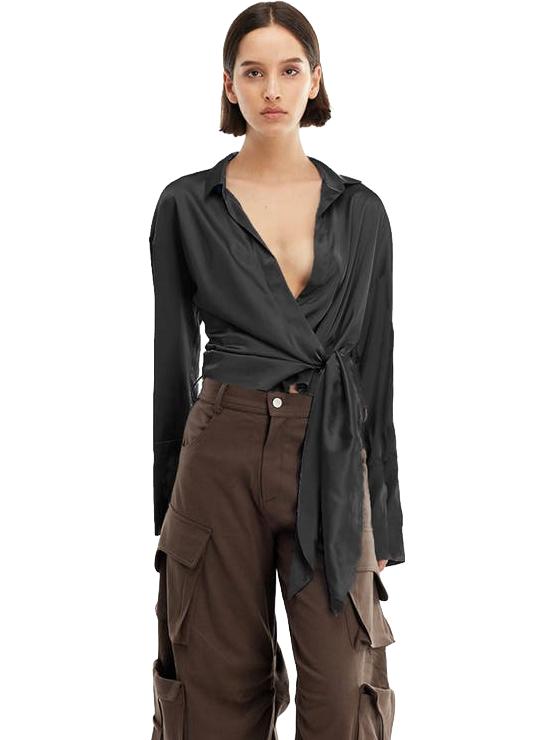 LAPOINTE lapointe satin caftan top in black.