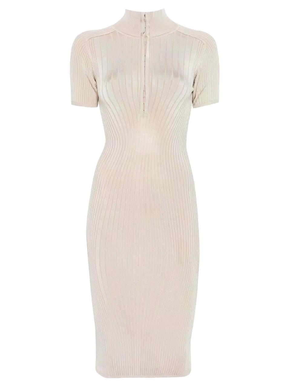 Mugler Hook-And-Eye Ribbed-Knit Midi Dress - Neutrals | Editorialist