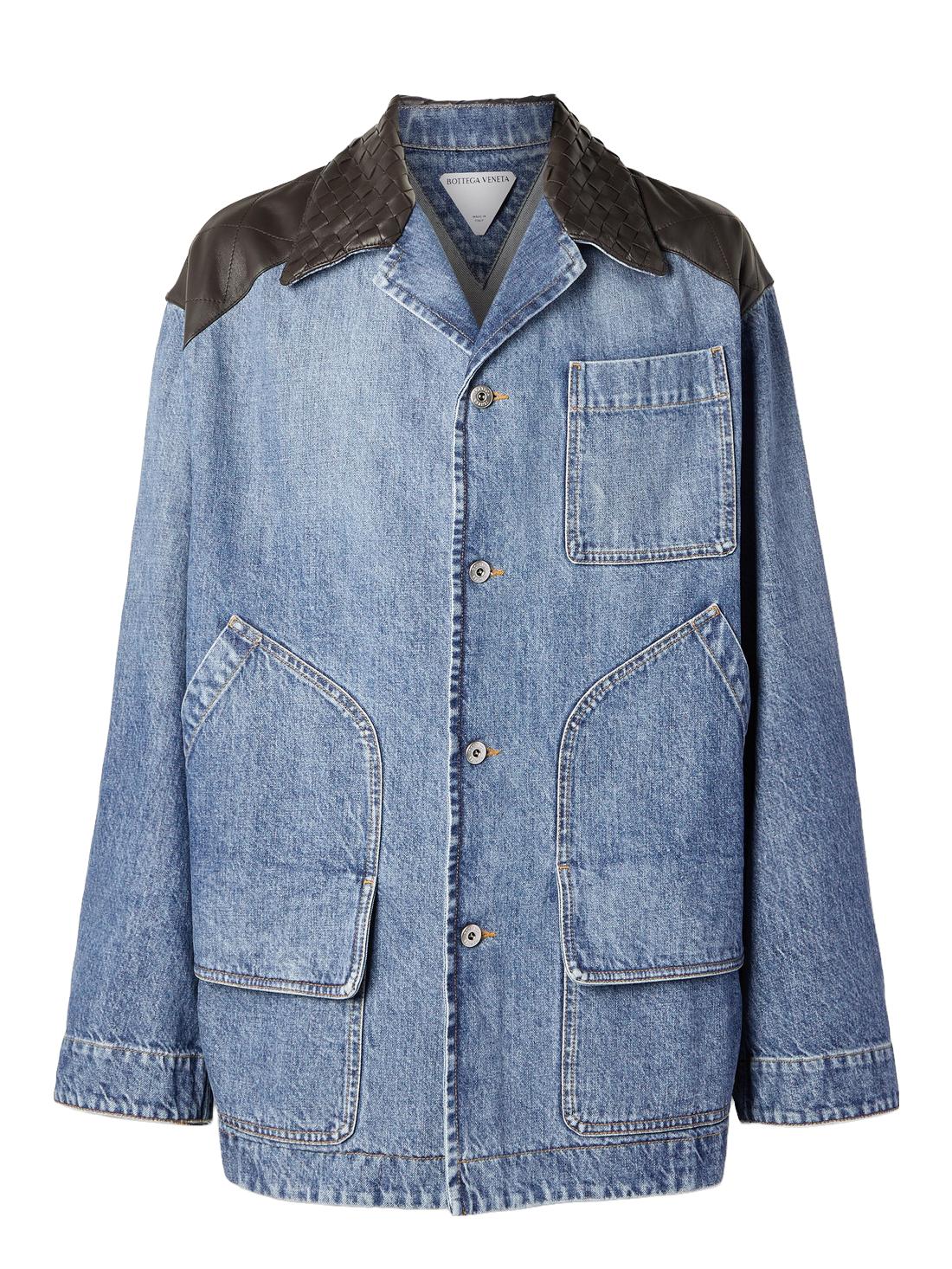 BOTTEGA VENETA Intrecciato Leather-Panelled Denim Jacket