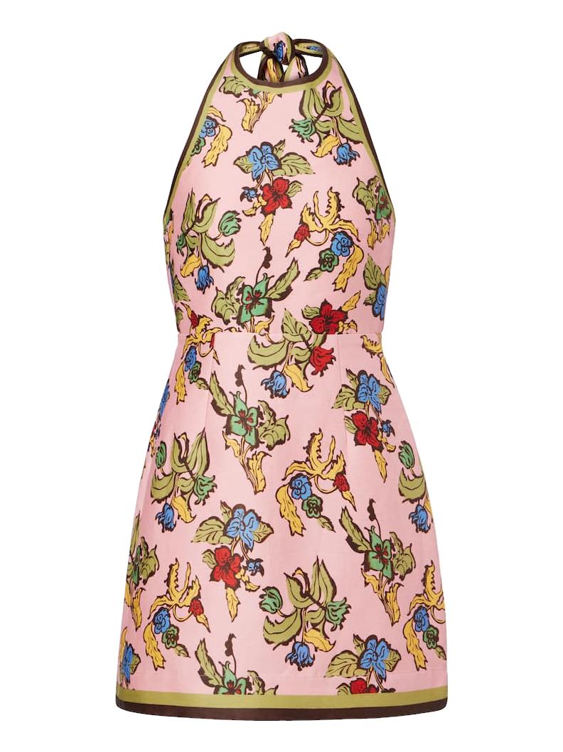 Alemais Silas Floral Print Linen Halter Minidress In Multi Green - 60% Off  | Editorialist
