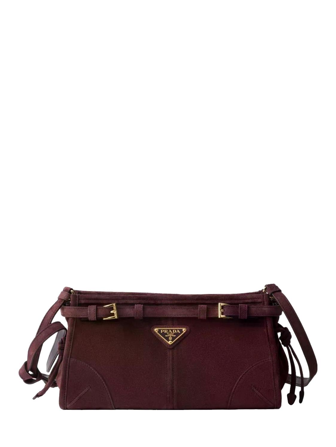 Prada Small Suede Shoulder Bag - Burgundy | Editorialist
