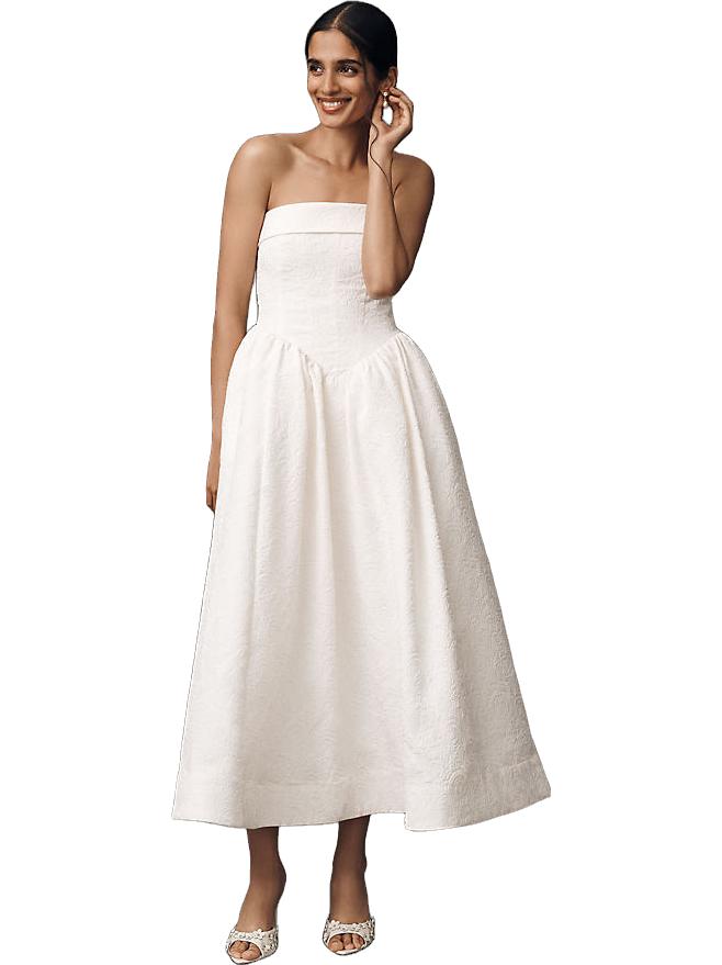 bhldn strapless drop-waist fit & flare jacquard maxi dress Adult Kaia Drop Waist Dress & Bodysuit – Petite Stitchery