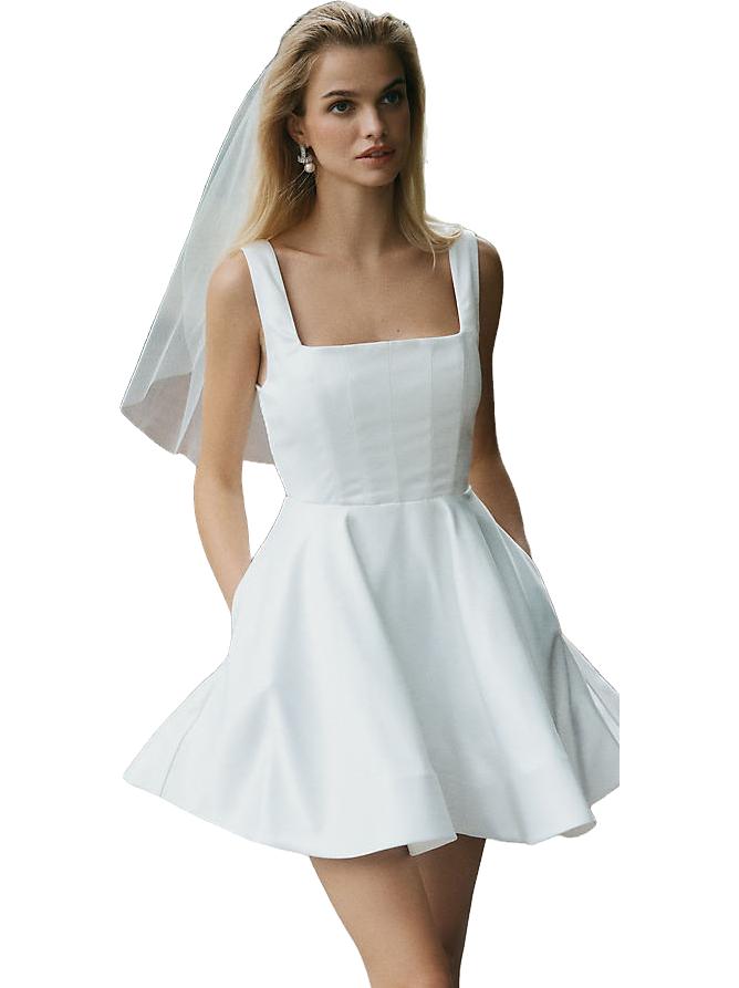 Bhldn Sleeveless Square-Neck Fit & Flare Mini Dress In White - 52% Off |  Editorialist