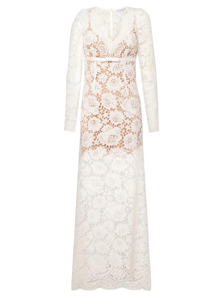 SELF-PORTRAIT Bow-detail Lace Maxi Dress - White | Editorialist