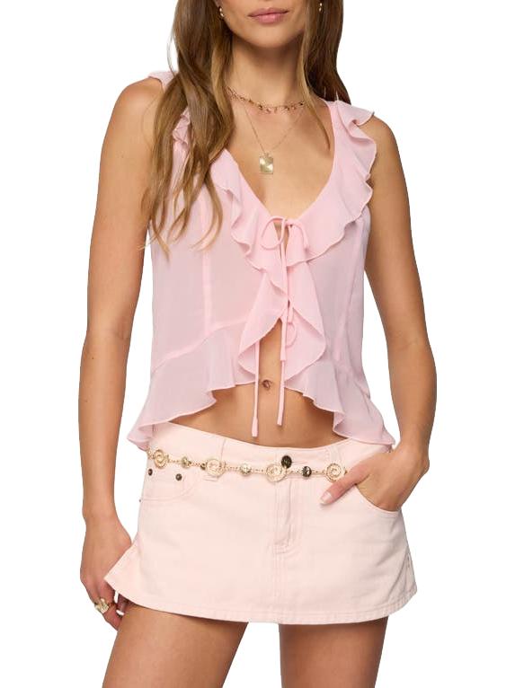 EDIKTED Roxane Ruffle Chiffon Sleeveless Top