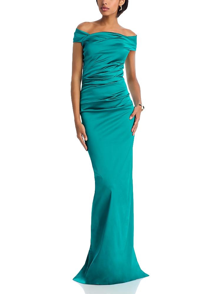 RICKIE FREEMAN FOR TERI JON Teri Jon By Rickie Freeman Satin Ruched Gown