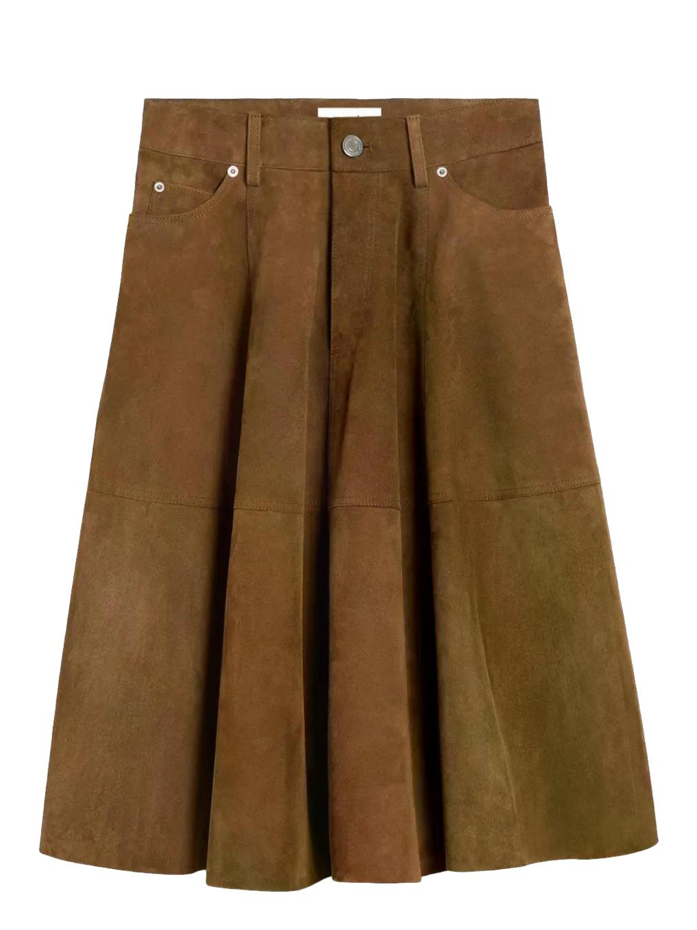 AMI Leather Midi A-Line Skirt