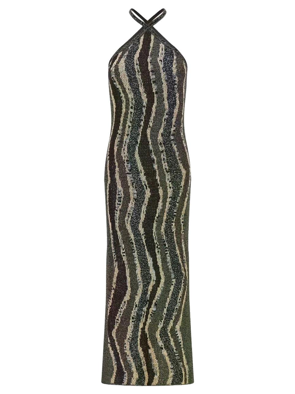 lace dress with gold belt M Missoni knitted sleeveless pleated navy/gold glittery midi dress - BOPF main image 0
