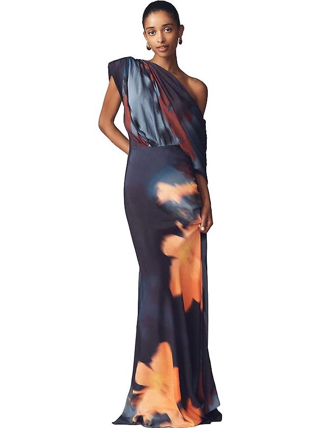 Sisters. Angela Asymmetric Draped One-Shoulder Maxi Dress In Navy - 30% Off 