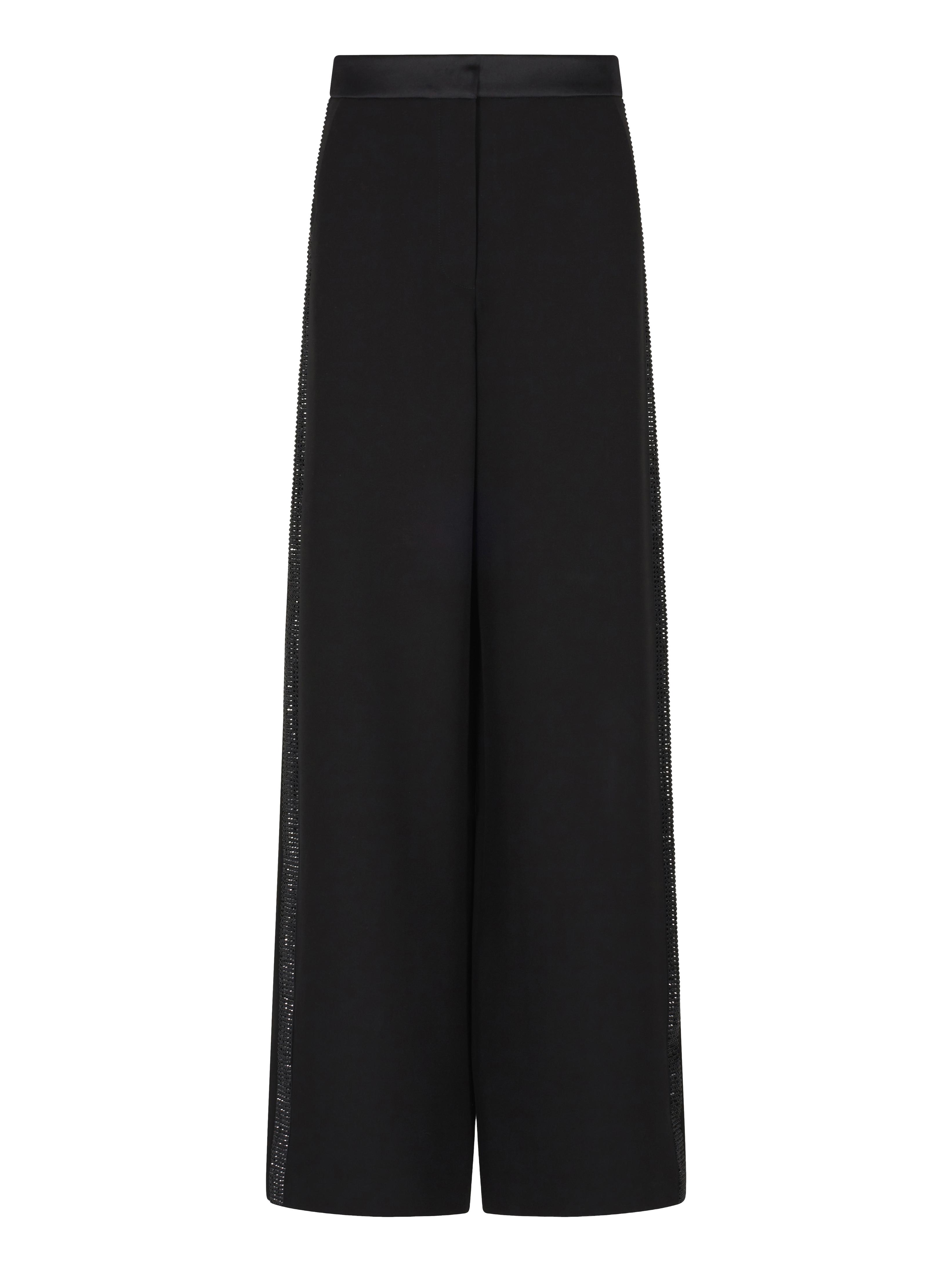 GIORGIO ARMANI Wide-Leg Silk Trousers with Rhinestone Embroidery