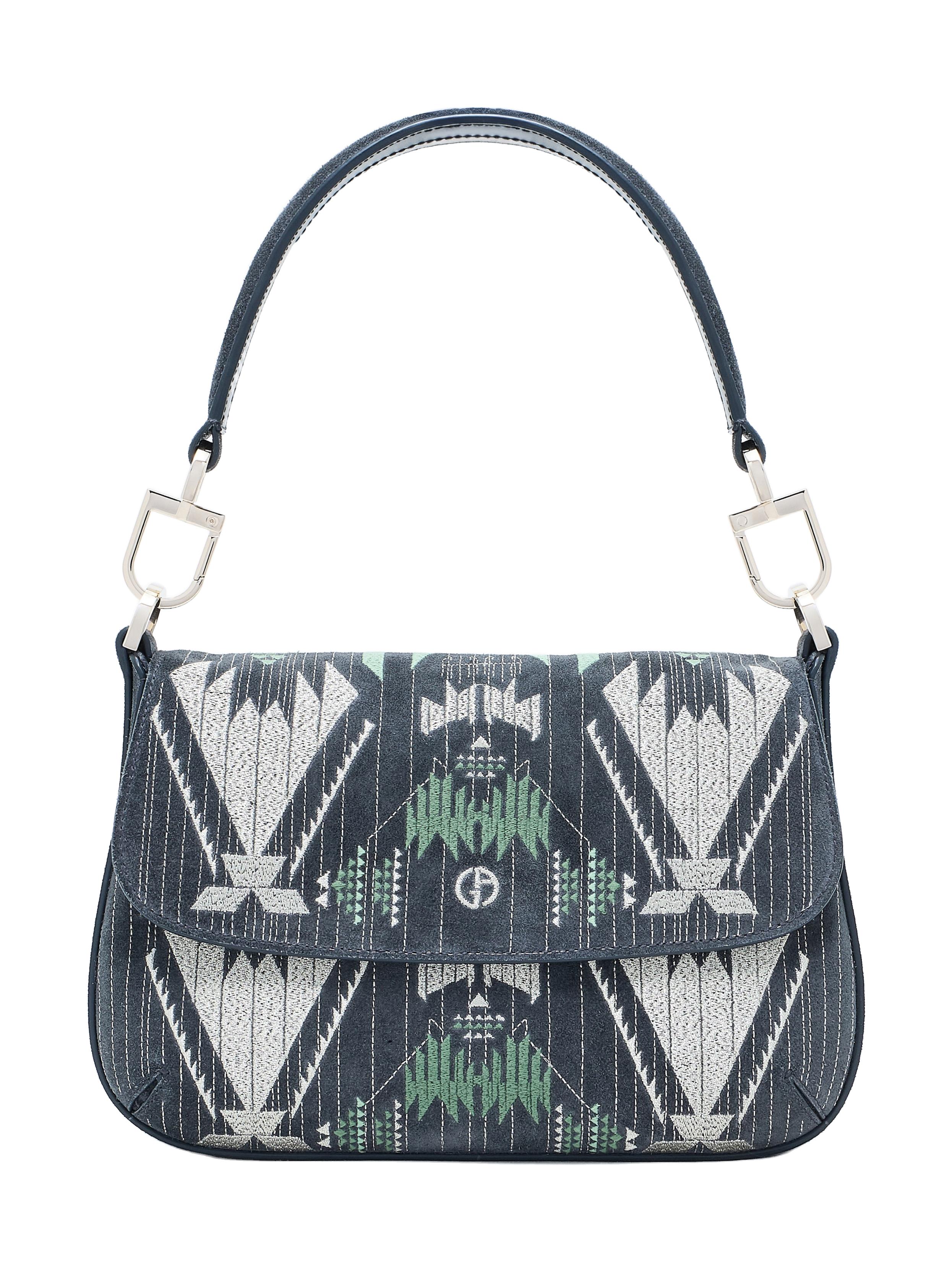 GIORGIO ARMANI Small La Prima Soft Embroidered Suede Bag