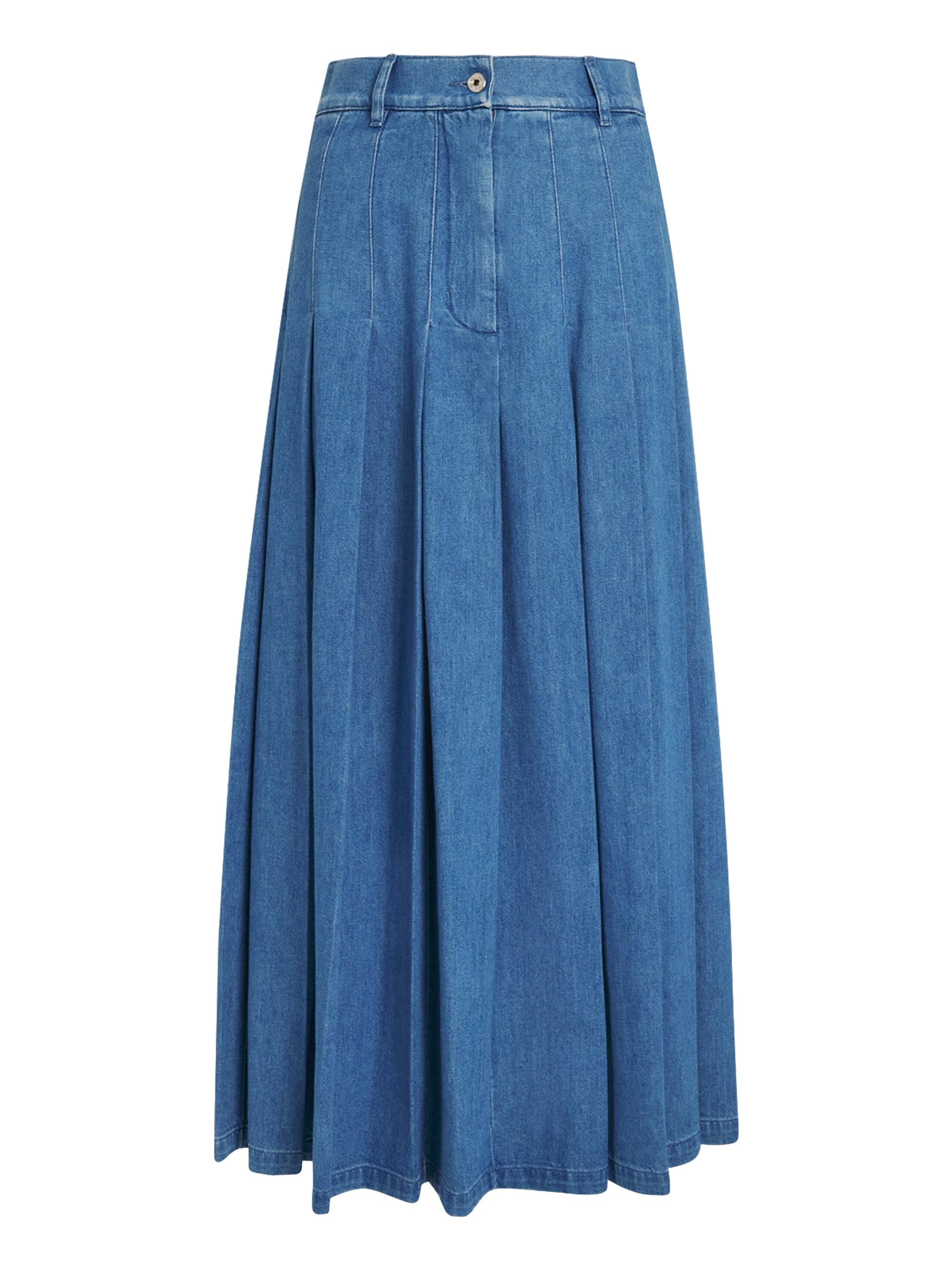 Max Mara Denim Pleated Midi Skirt - Navy | Editorialist Max Mara Denim Pleated Midi Skirt - Navy | Editorialist