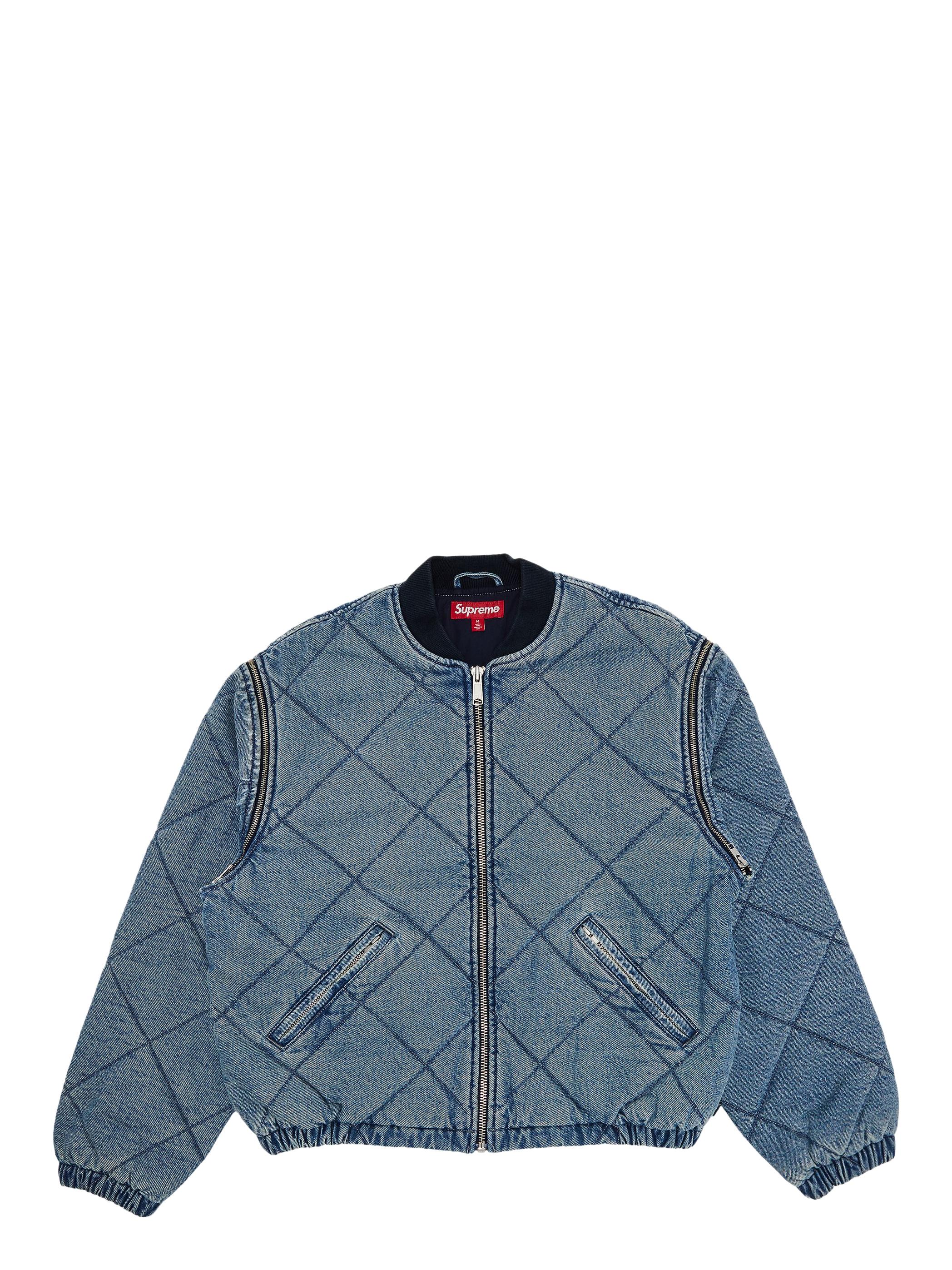 Supreme Zip-Off Sleeve Quilted Denim Bomber Jacket - Blue