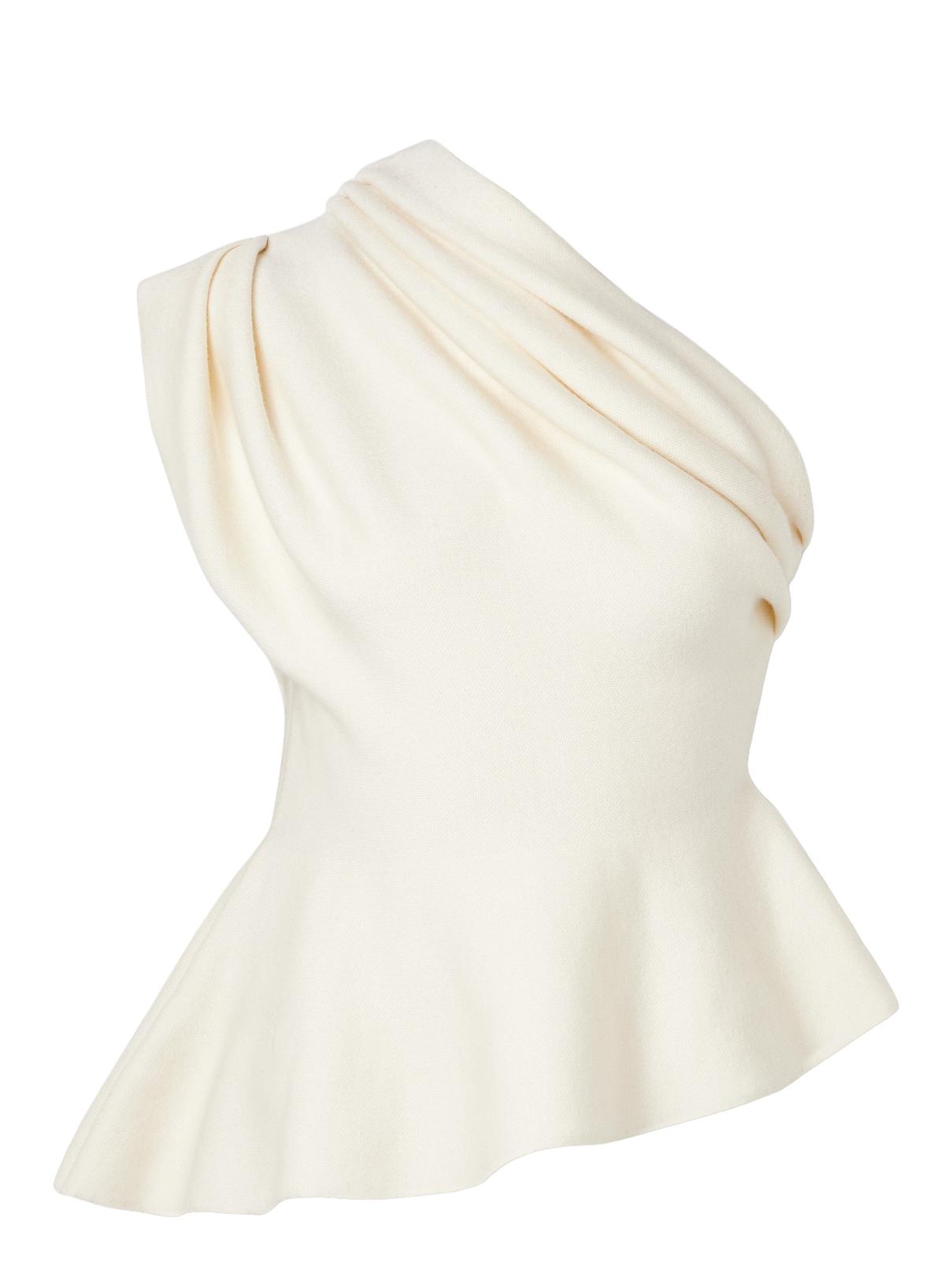 KHAITE Aimee Asymmetric One-Shoulder Wool-Blend Peplum Top