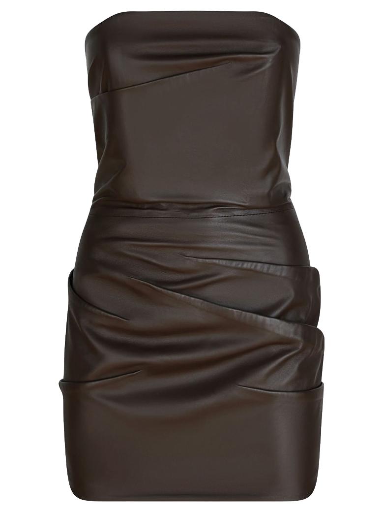 Ganni Leather Mini Shirt Dress In Green - 40% Off | Editorialist