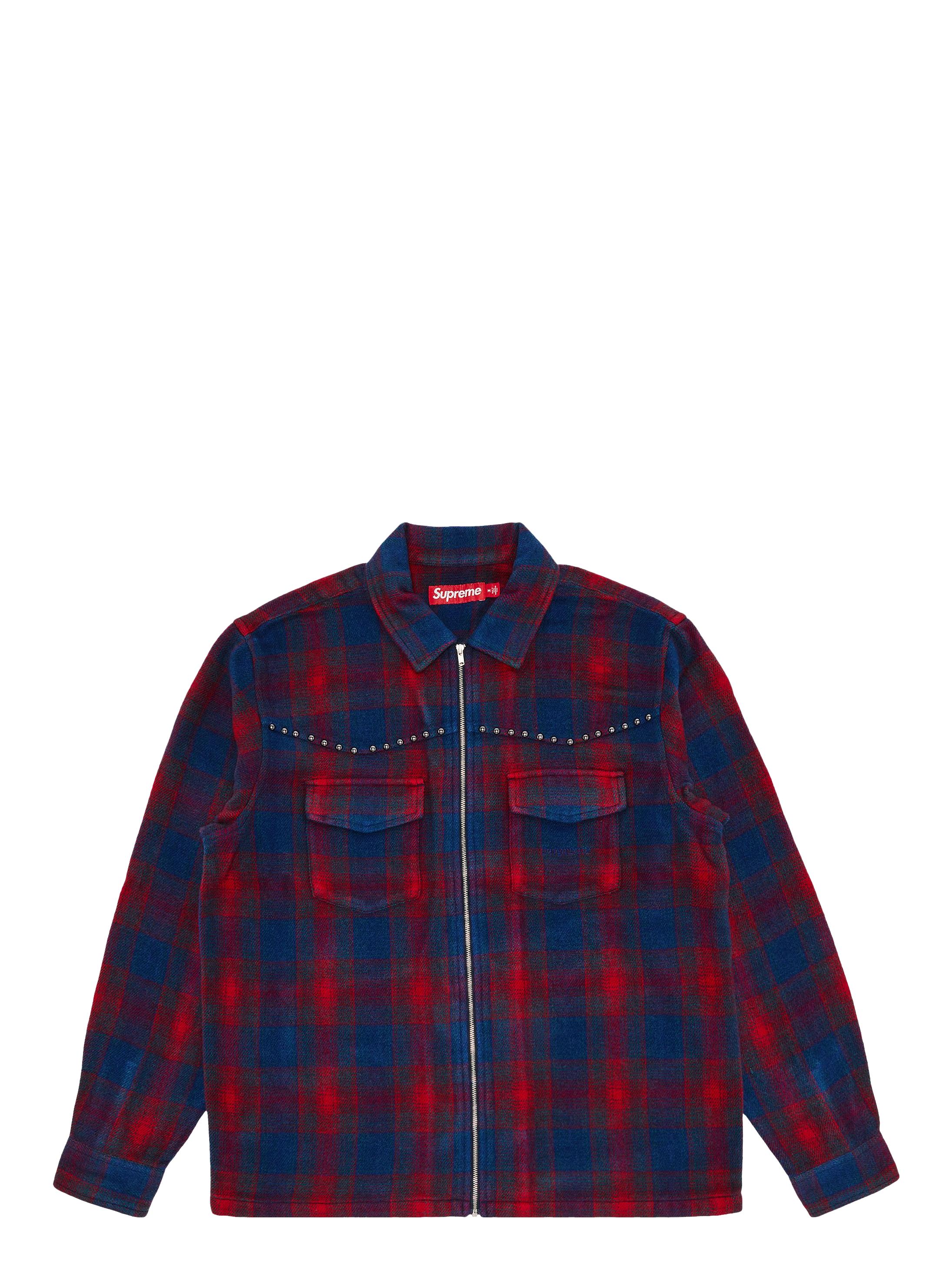 Supreme Studded Shadow Plaid Zip Up Shirt - Blue | Editorialist