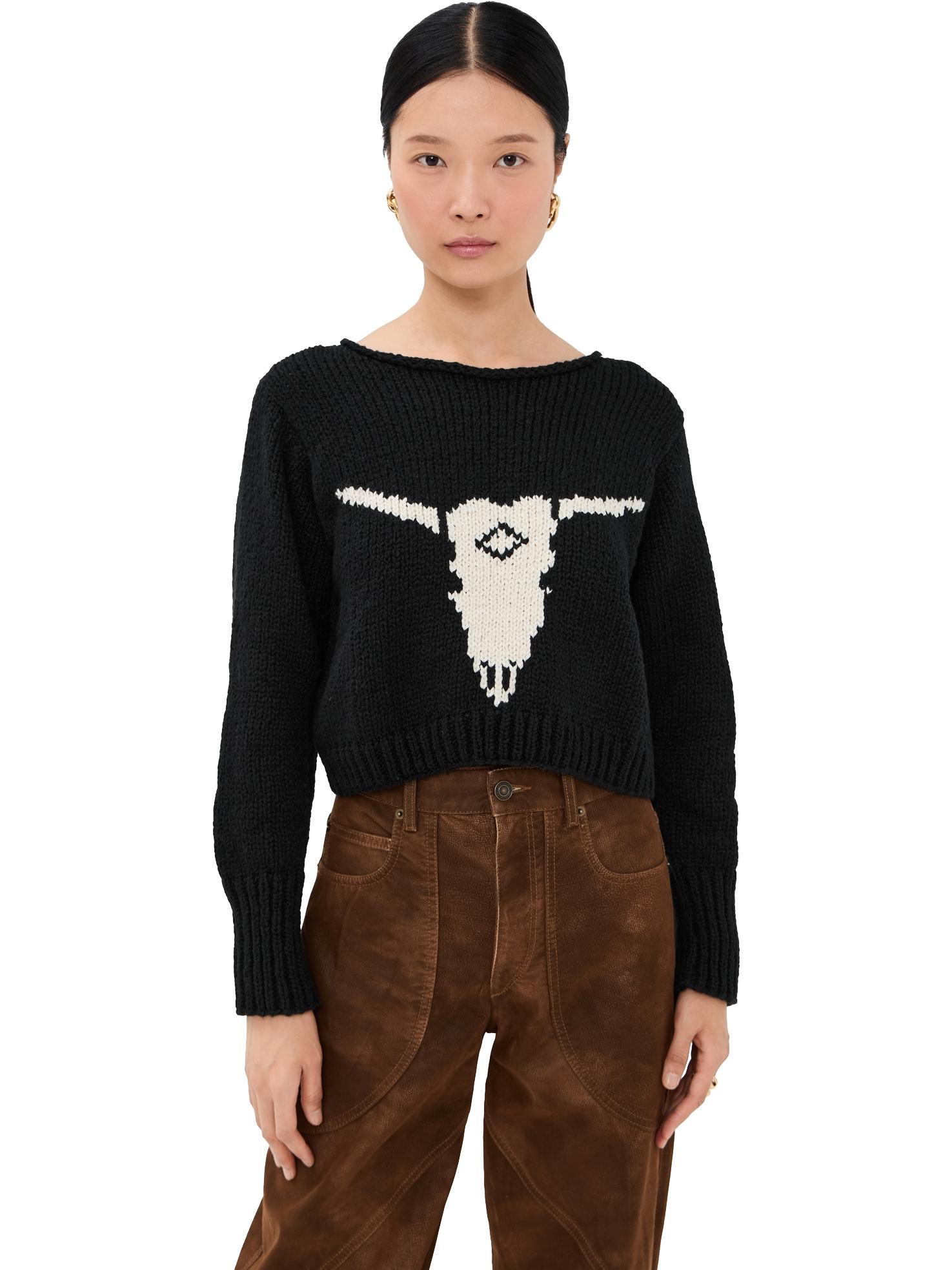 Alix Of Bohemia Cow Skull Graphic Crewneck Sweater Black
