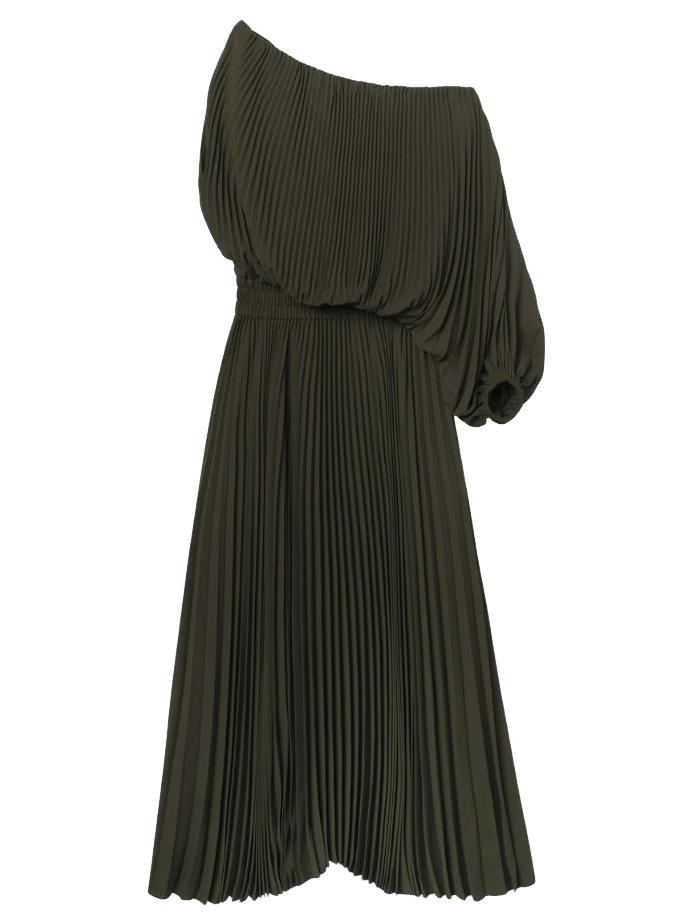 A.L.C. Women's Mara Georgette Pleated Midi Dress in Military, Size XS