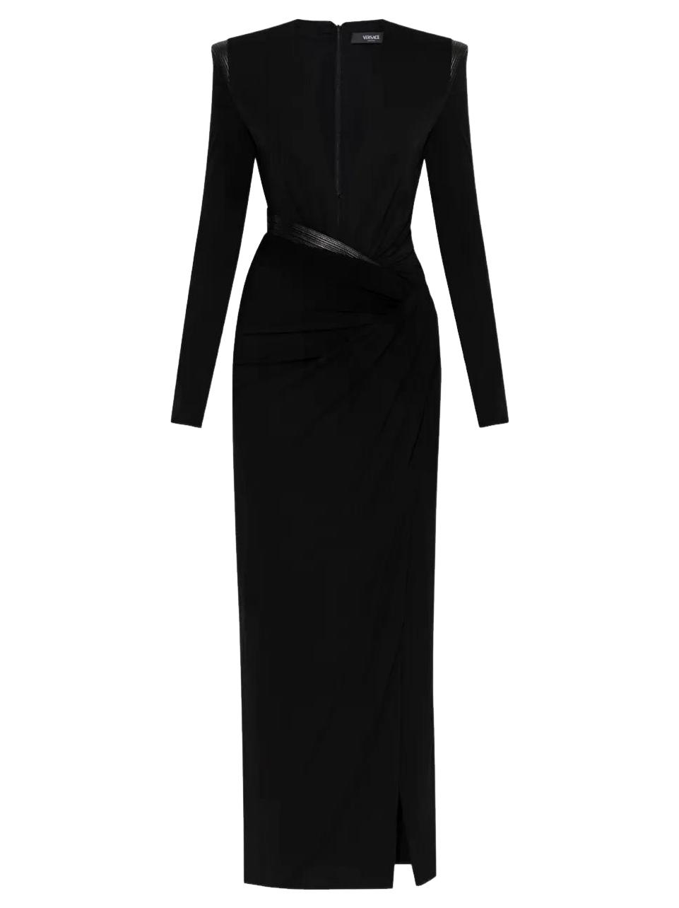Versace Shoulder-Pad Slit Maxi Dress In Black - 20% Off | Editorialist