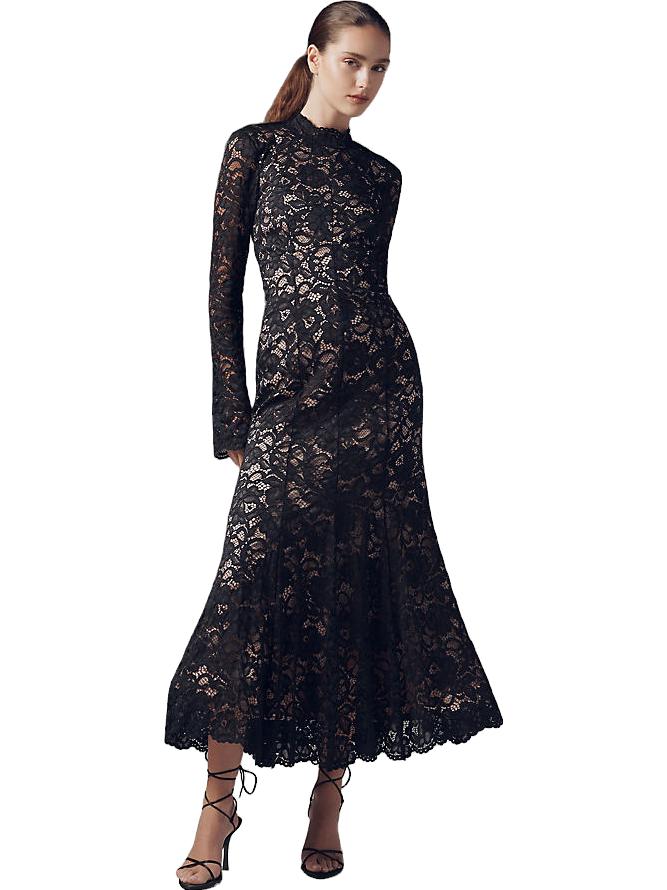 Bhldn Mock-Neck Lace Midi Dress In Black - 32% Off | Editorialist