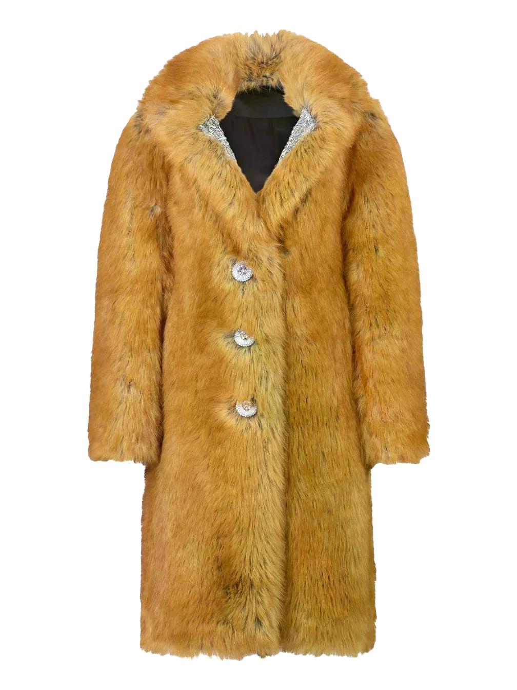 PACO RABANNE Rabanne Faux Fur Coat with Embellished Lapel