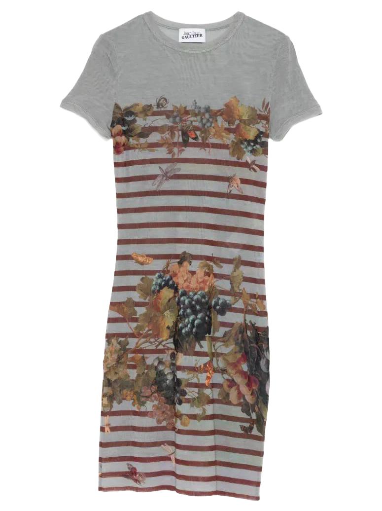 JEAN PAUL GAULTIER Striped-Floral Print Mini Dress