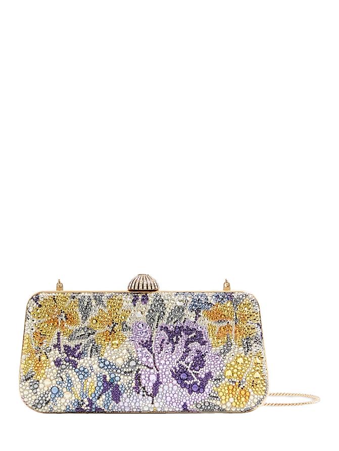 VALENTINO Carry Secrets Rhinestone Floral Print Leather Minaudiere Bag