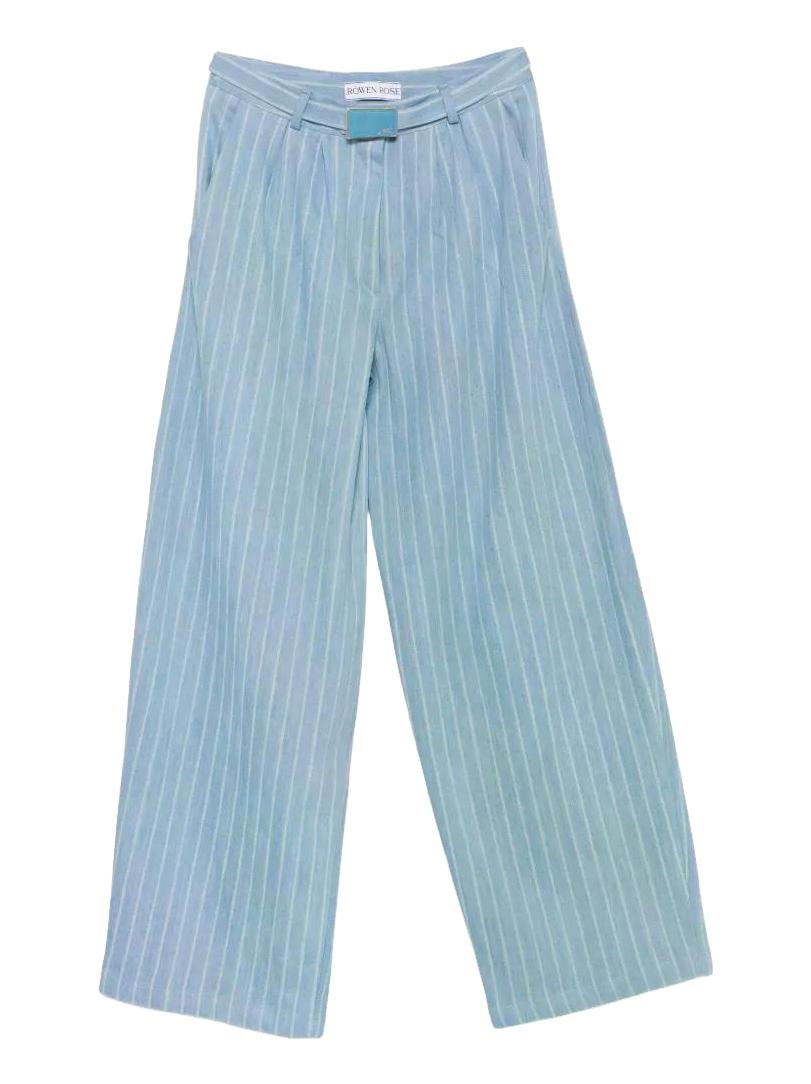 ROWEN ROSE Wide-Leg Pleated Jeans