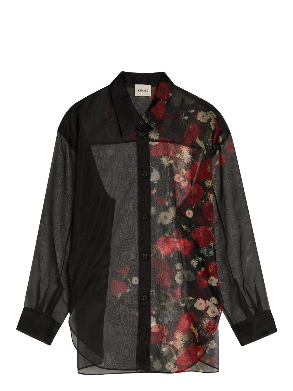 KHAITE Goya Floral-Print Silk-Organza Shirt