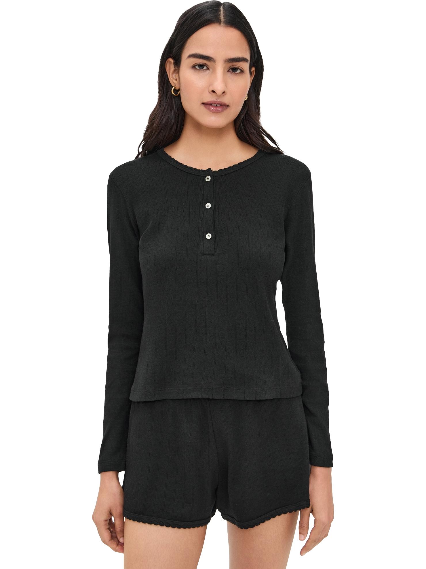LESET Leset Pointelle Long Sleeve Henley