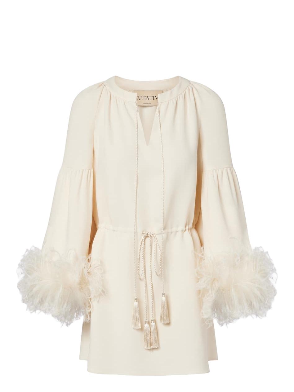 VALENTINO Cady Couture Feather-Trimmed Tunic
