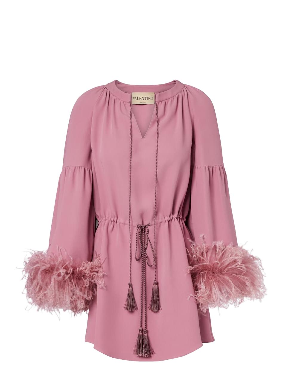 VALENTINO Cady Couture Feather-Trimmed Tunic