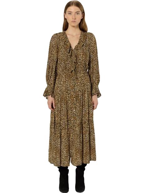 GERARD DAREL GERARD DAREL Lyza Leopard Print Ruffled V-Neck Midi Dress