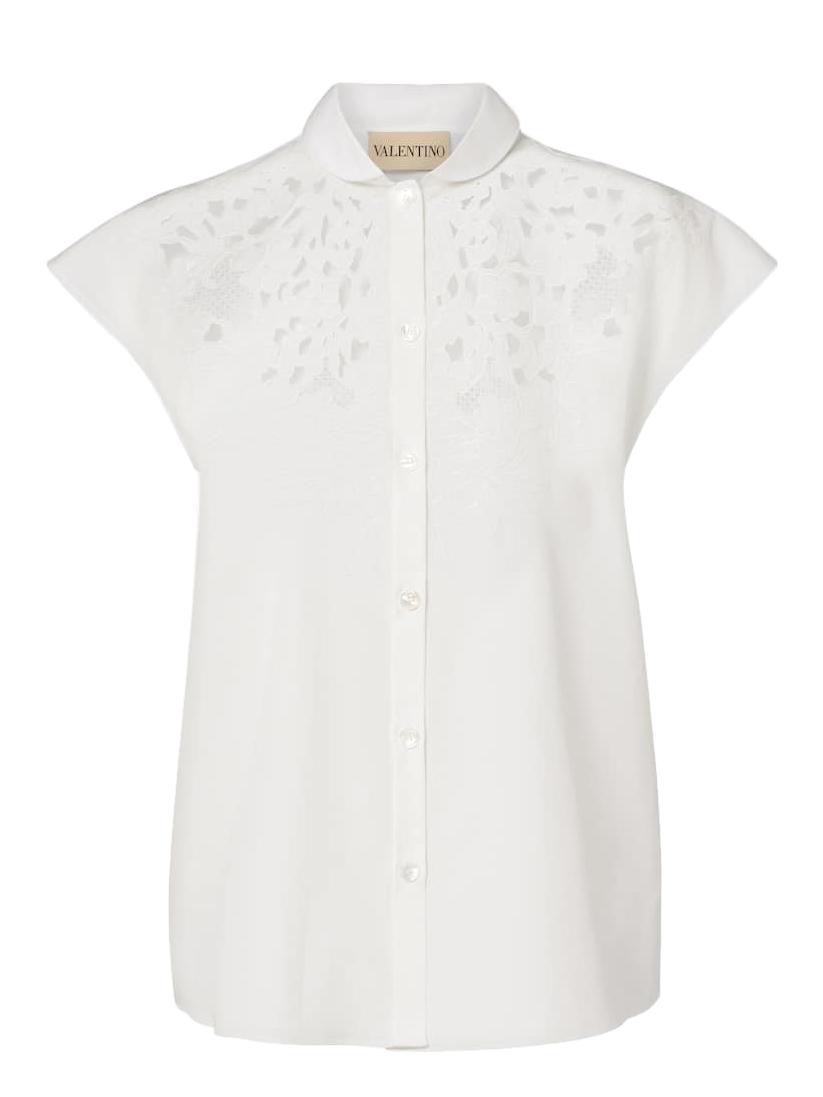 VALENTINO Guipure Lace-Trimmed Cotton Poplin Shirt