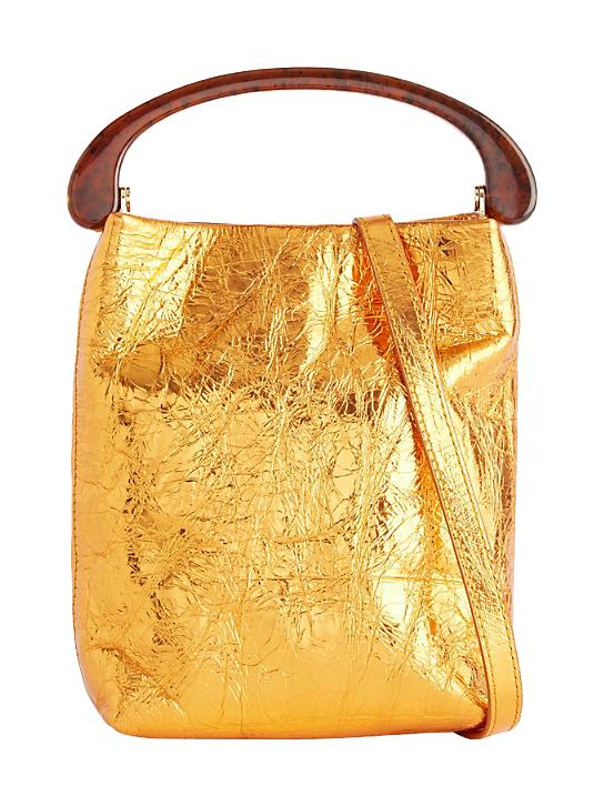 Dries Van Noten Micro Metallic-Leather Top-Handle Bag - Copper