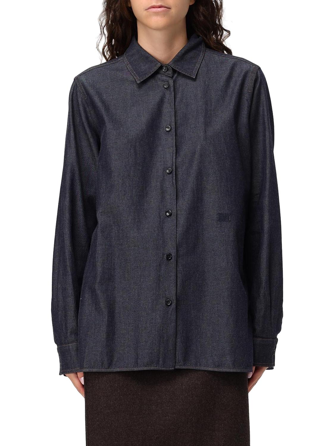 MAX MARA cotton shirt with classic collar and tone-on-tone embroidered logo