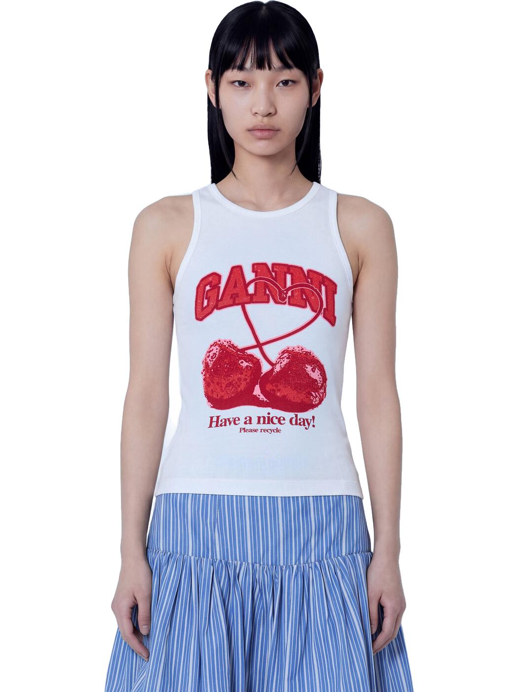 GANNI Compact Rib Jersey Tank Top