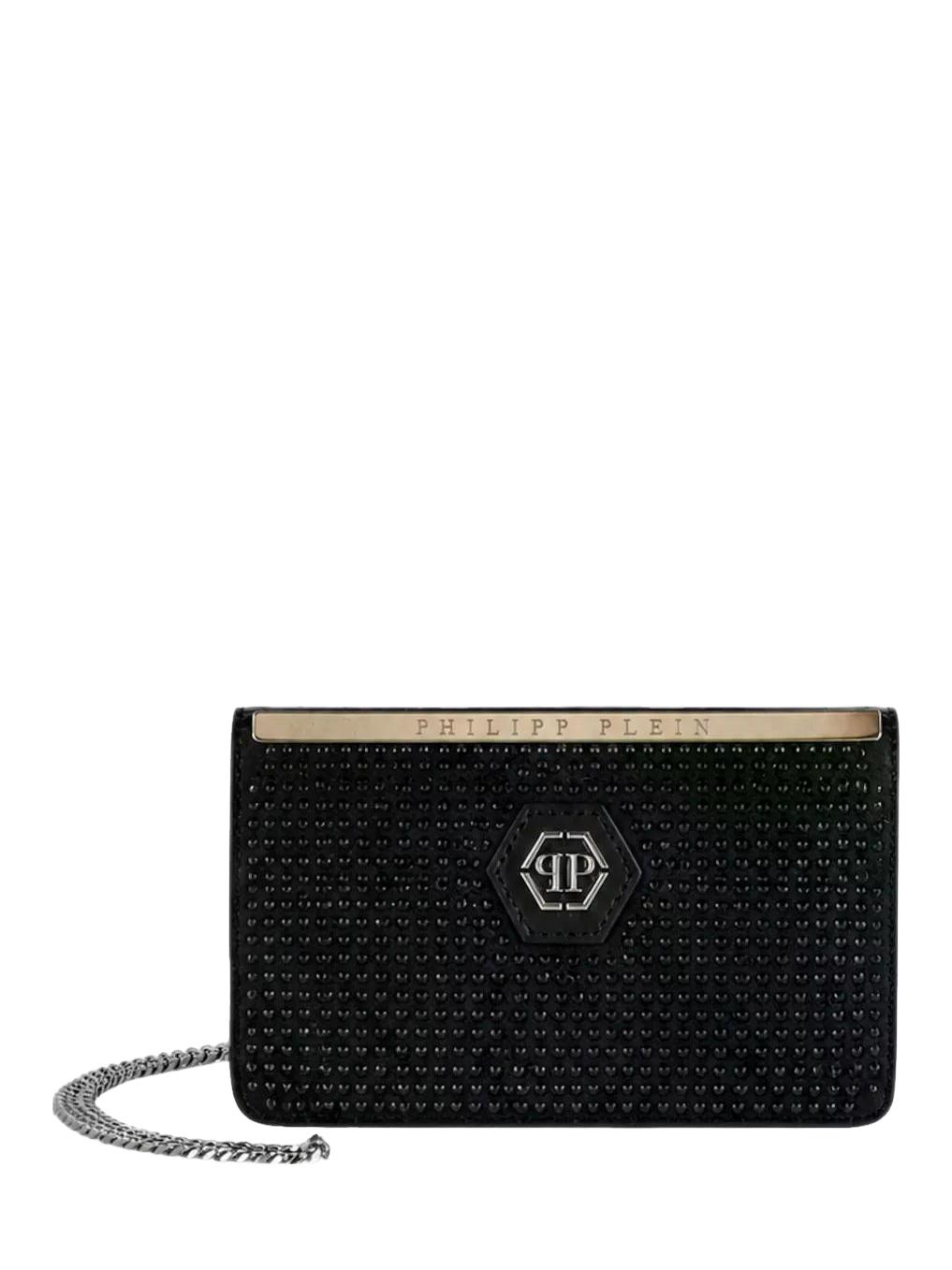 PHILIPP PLEIN crystal-embellished suede clutch bag
