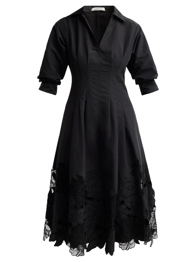 SIMKHAI sami embroidered cotton-blend midi shirtdress