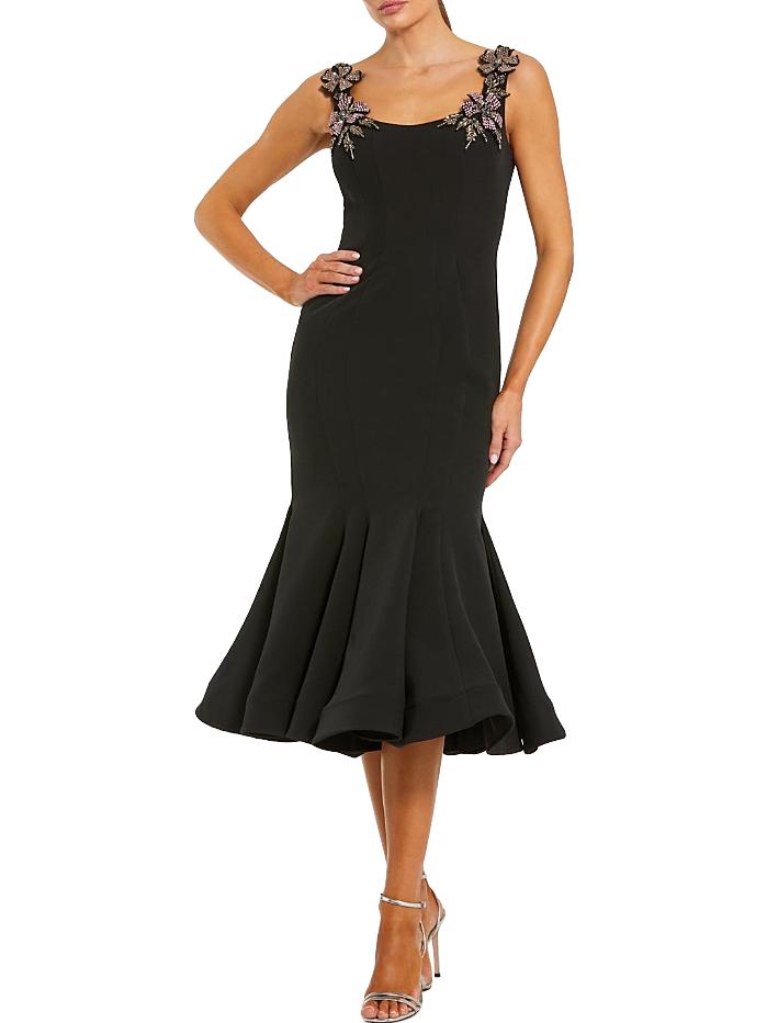 MAC DUGGAL Sleeveless Floral Embellished Midi Dress