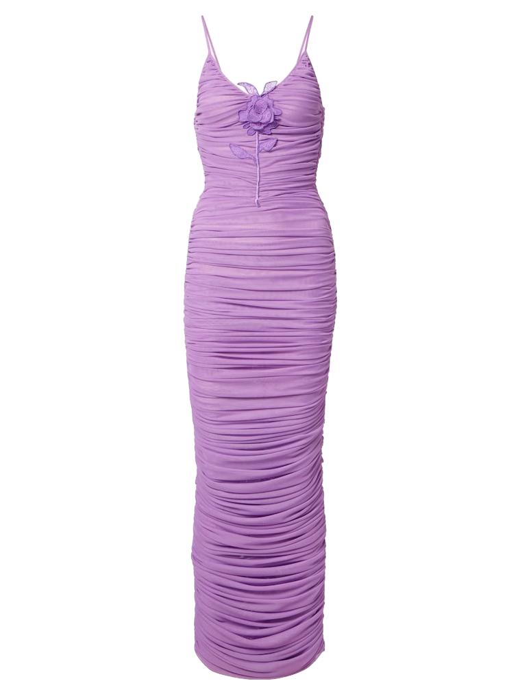 DAVID KOMA Floral-Appliqué Ruched Cocktail Dress