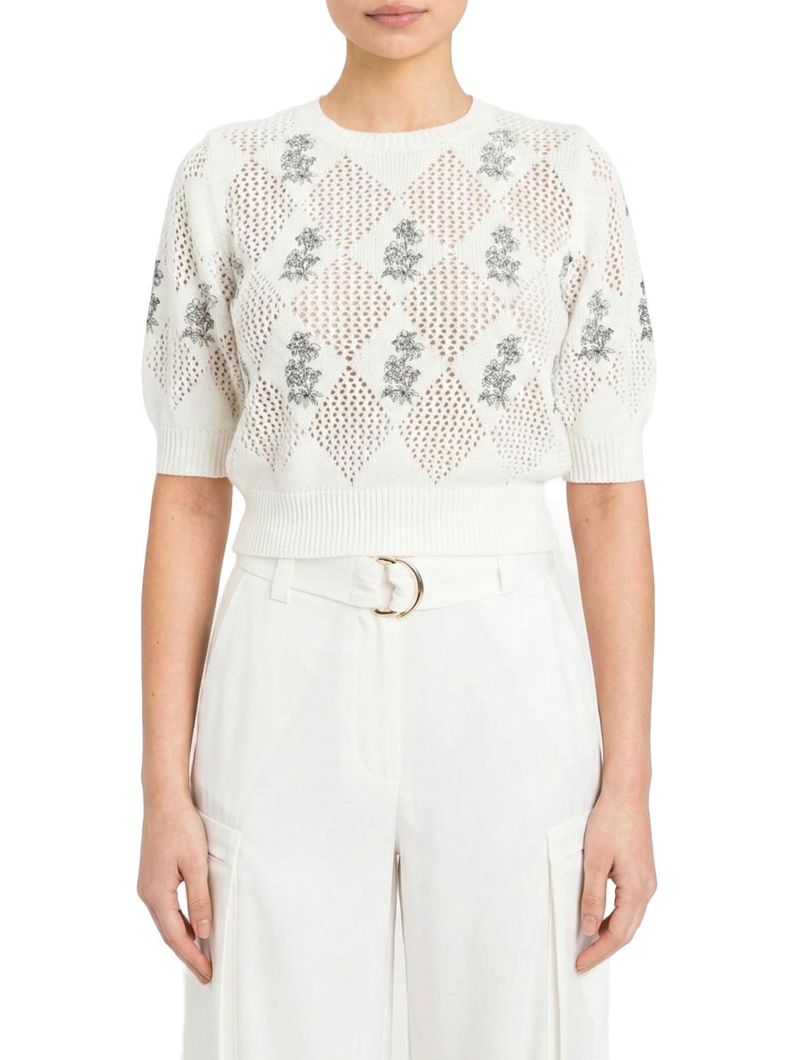 TWINSET Twinset Cotton Knit Top with Floral Motif
