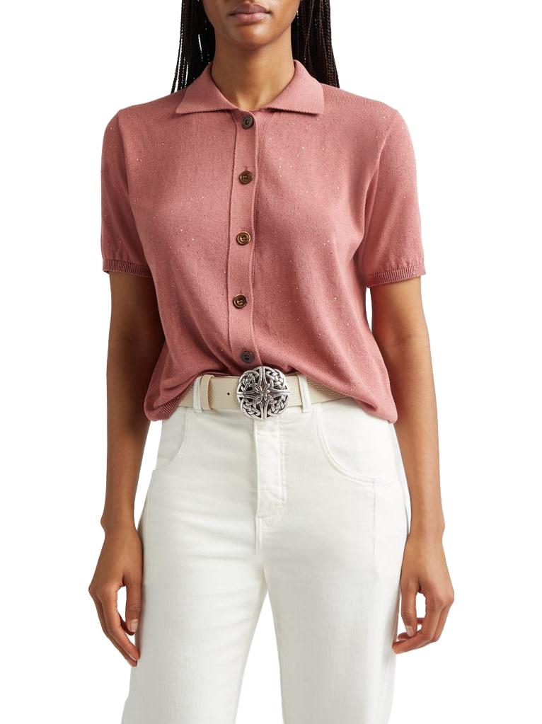 ELEVENTY Micro Sequin Silk & Cotton Polo
