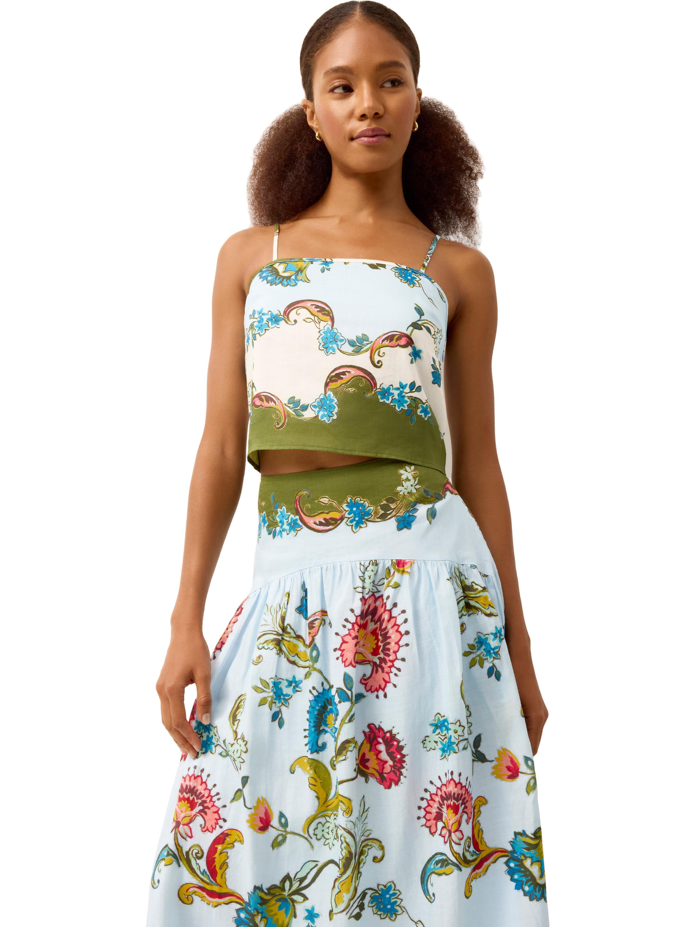 TORY BURCH Printed Silk Satin Midi Skirt