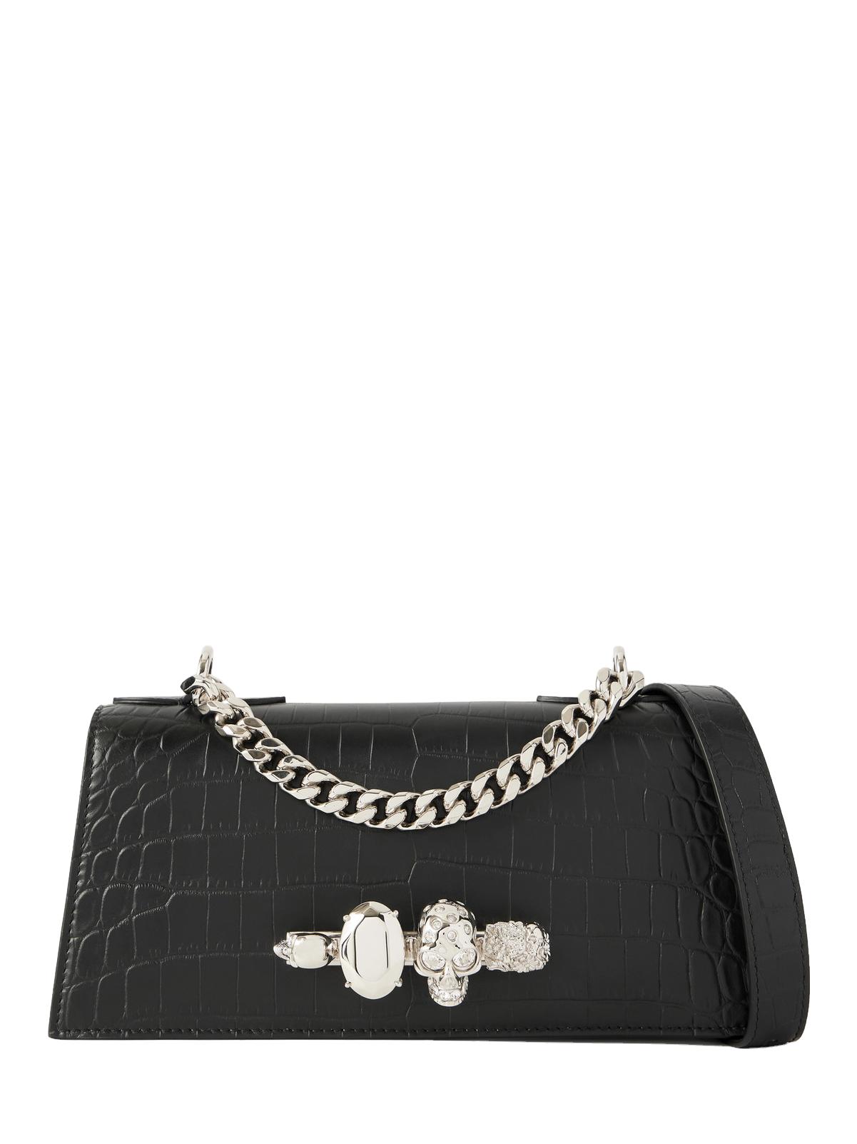 ALEXANDER MCQUEEN Jeweled Satchel Mini Embellished Croc-Effect Leather Shoulder Bag