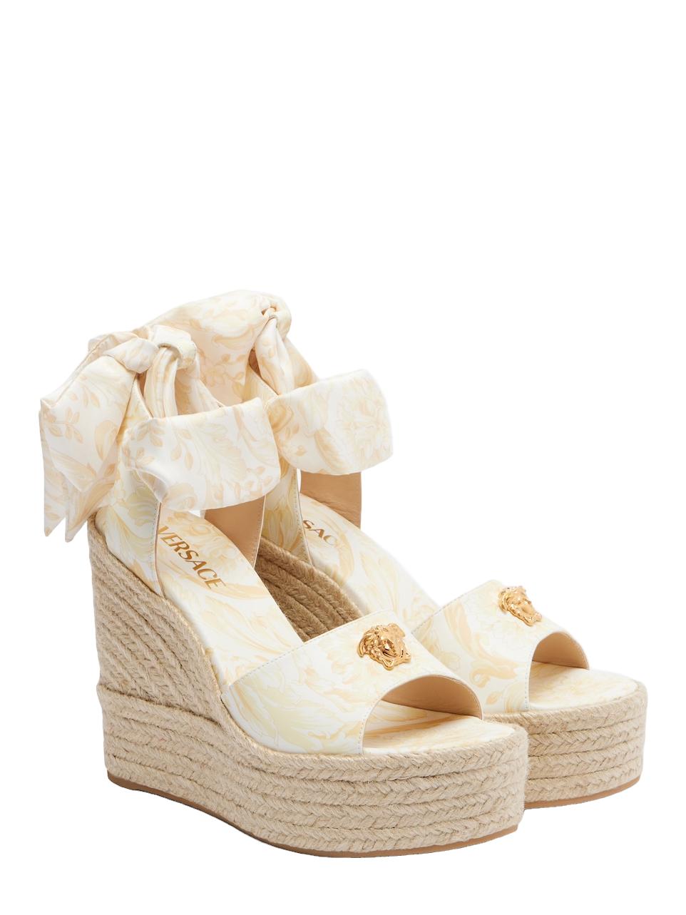 VERSACE 120 Leather Platform Espadrille Wedges