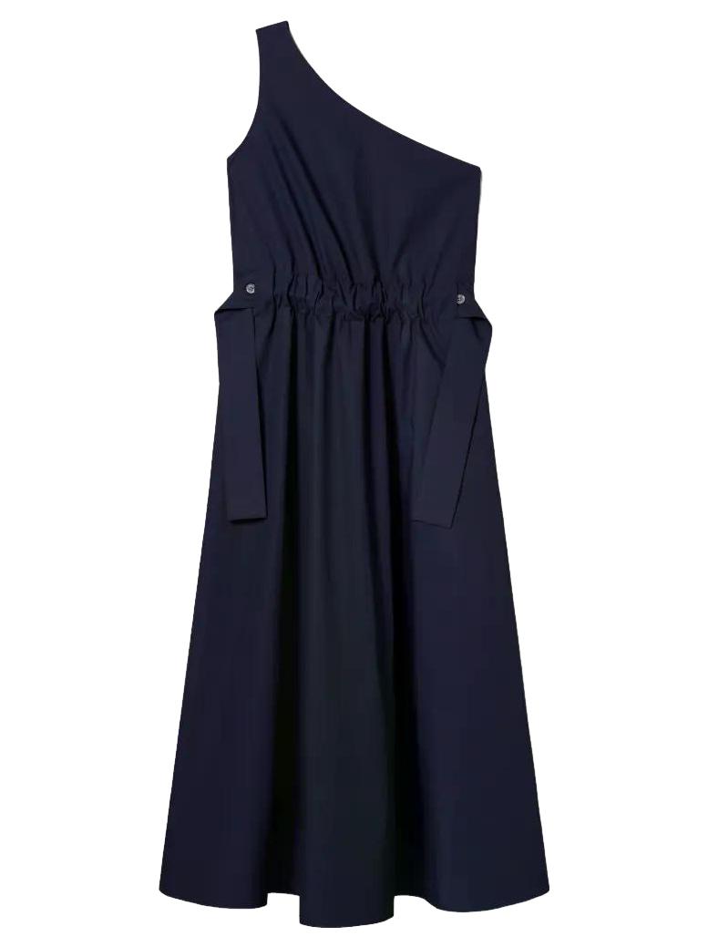 TORY BURCH Tory Burch One-Shoulder Belted Cotton A-Line Dress