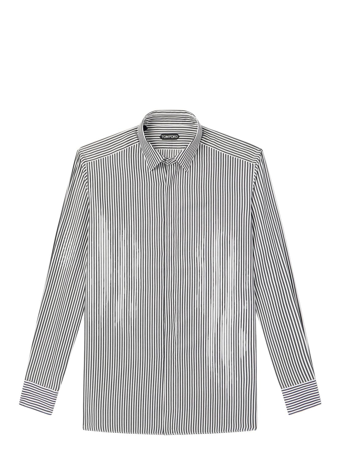TOM FORD TOM FORD - Striped Cotton and Silk-Blend Poplin Shirt - Men - Gray